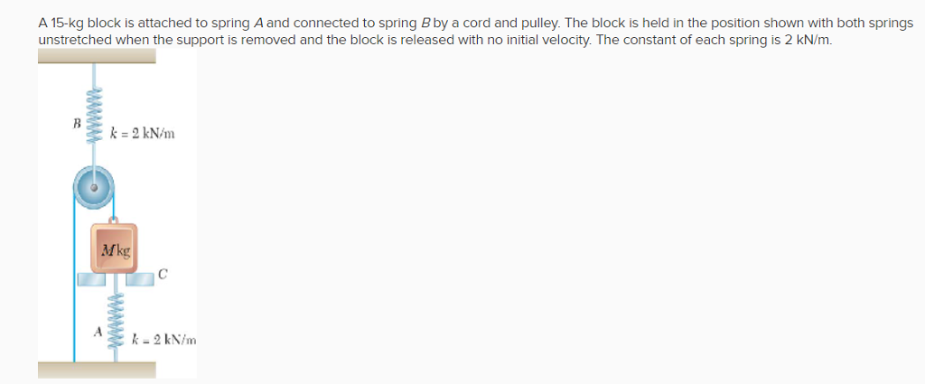 Solved A 15-kg block is attached to spring A and connected | Chegg.com