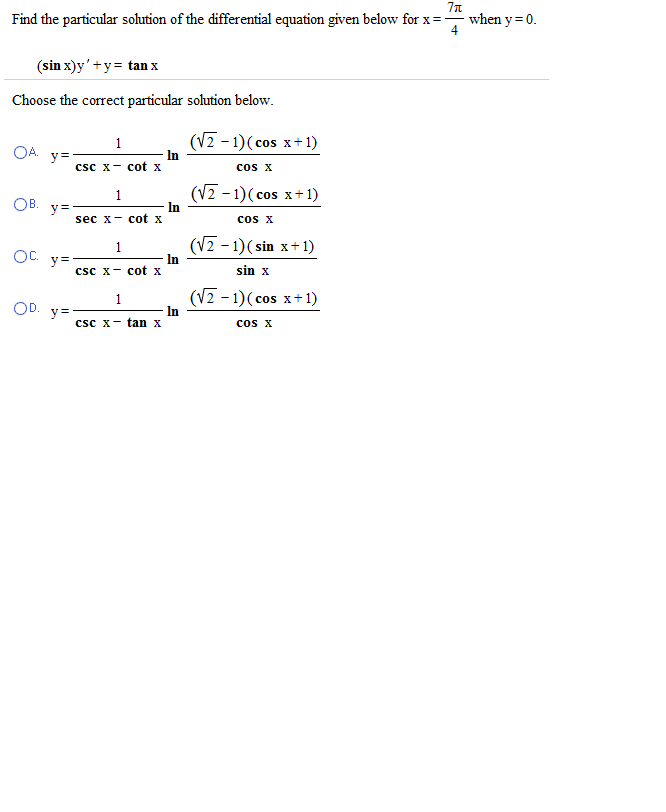 Solved Find the particular solution of the differential | Chegg.com