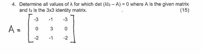 Solved 4. Determine all values of λ for which det ( 3-A) = 0 | Chegg.com