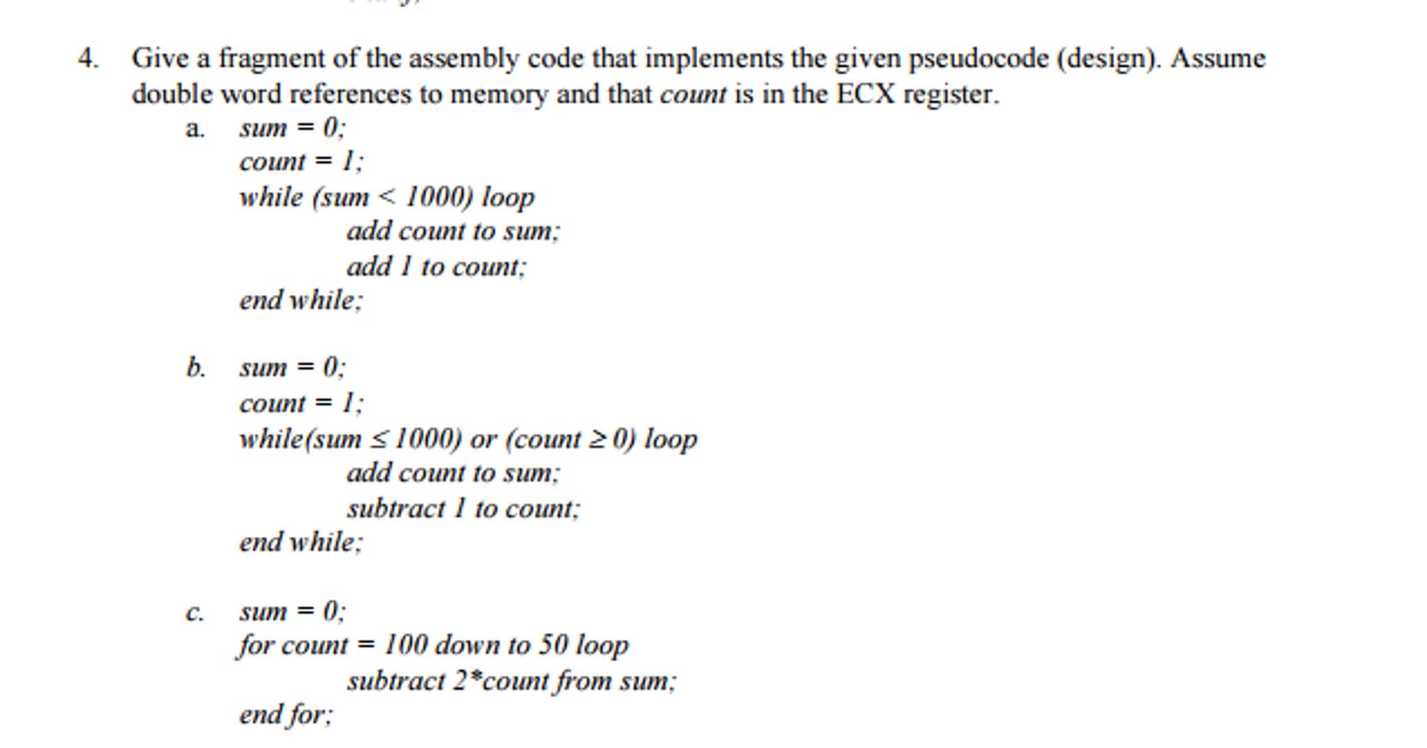 Give a fragment of the assembly code that implements | Chegg.com