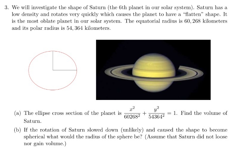 Solved 3. We will investigate the shape of Saturn (the 6th | Chegg.com