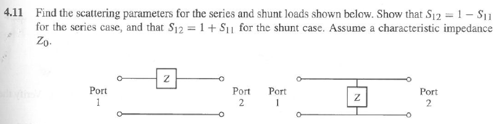 Solved 4.11 Find the scattering parameters for the series | Chegg.com