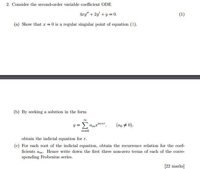 Solved Consider The Second Order Variable Coefficient Ode