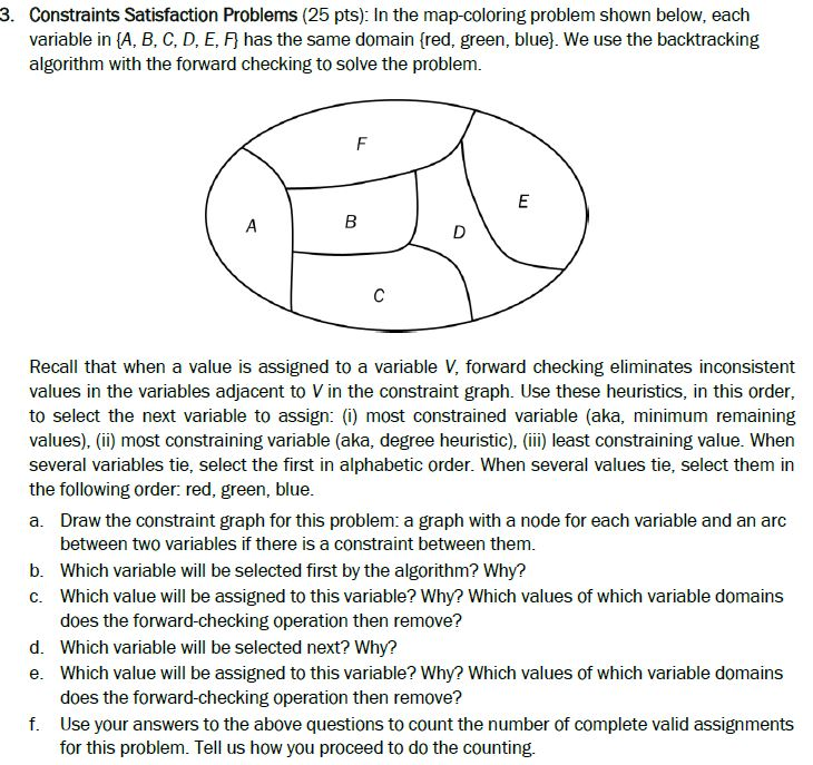 Solved 3. Constraints Satisfaction Problems (25 pts): In the | Chegg.com
