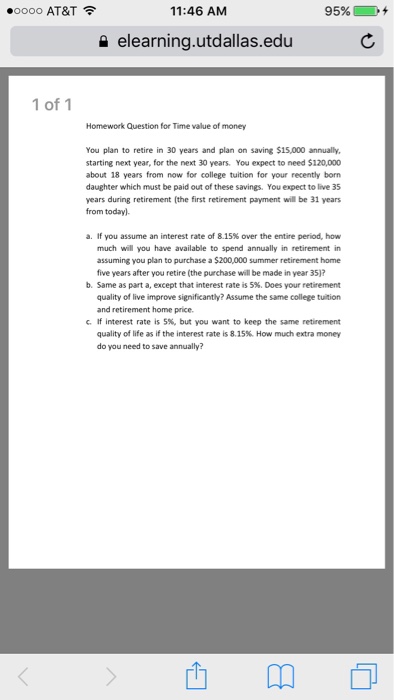 Solved .oooo AT&T 11:46 AM 95%. elearning.utdallas.edu | Chegg.com