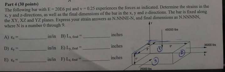 Solved Part 4 (30 points) The followin g bar with E = 20E6 | Chegg.com
