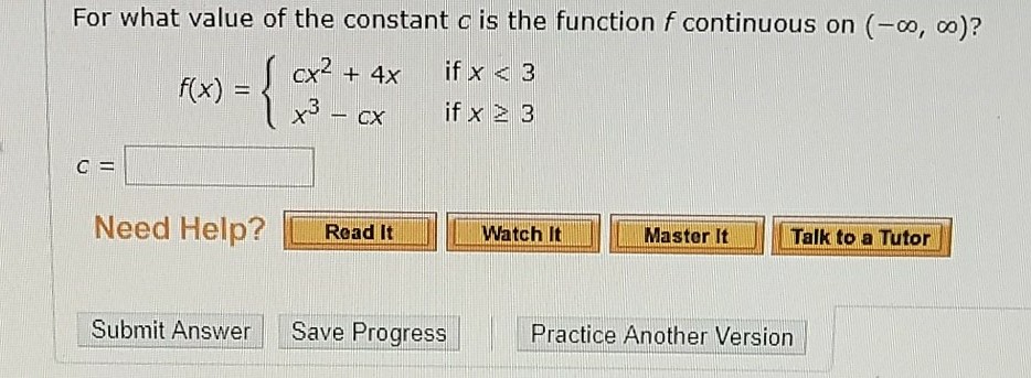 Solved For what value of the constant c is the function f | Chegg.com