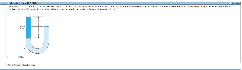 Solved points 3 11.P.008. The U-shaped glass tube in the | Chegg.com