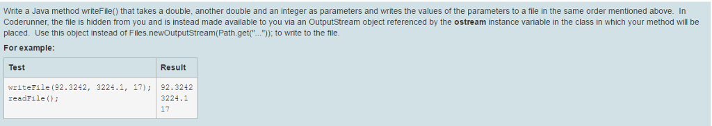 Solved Write A Java Method Writefile That Takes A Double 9068