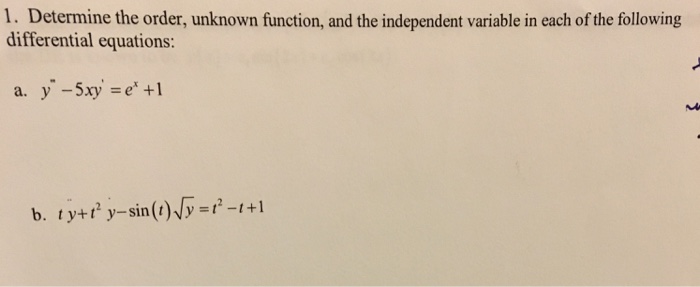 Solved Determine the order, unknown function, and the | Chegg.com