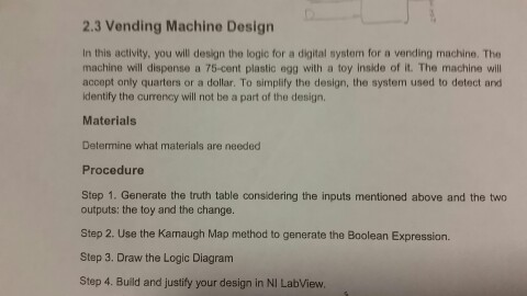 Solved 2.3 Vending Machine Design In this activity, you will | Chegg.com
