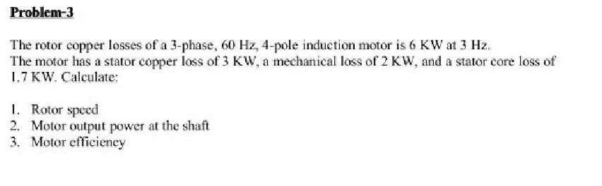 Solved Problem-3 The rotor copper losses of a 3-phase, 60 | Chegg.com