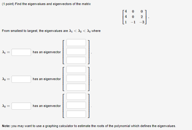 Solved For The Eigenvalues And Eigenvectors Of The Matrix 3103