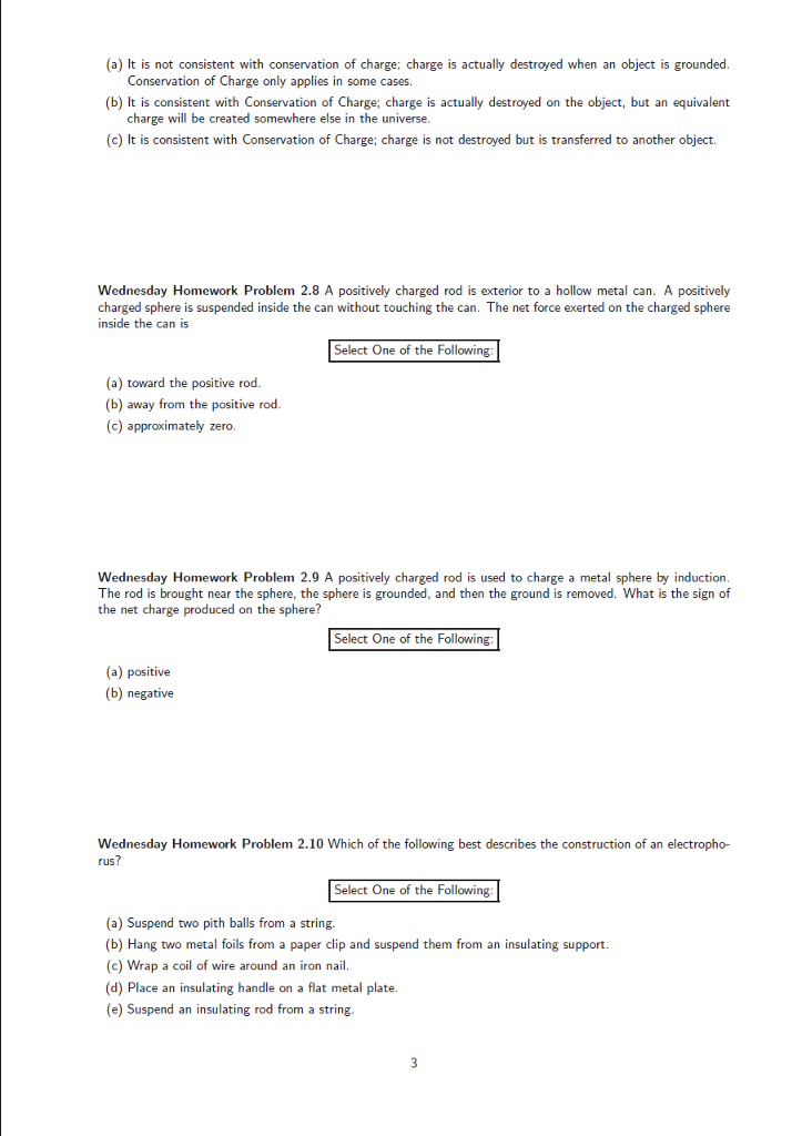 Solved Multiple-Choice Problems Wednesday Homework Problem | Chegg.com