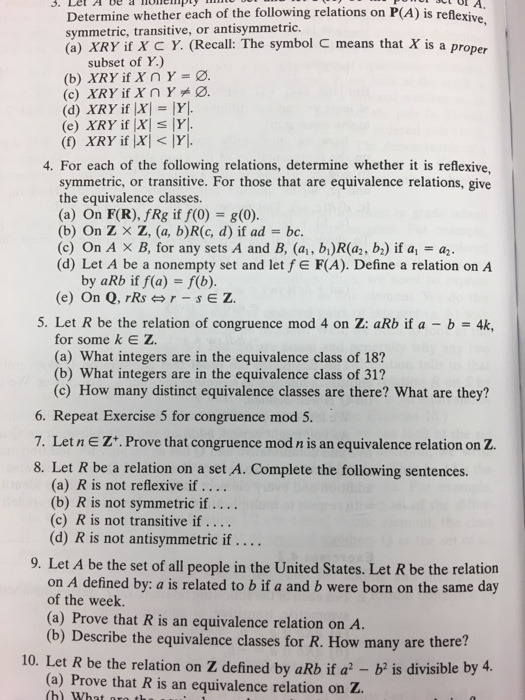 Solved Determine whether each of the following relations on | Chegg.com