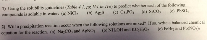 Solved 1) Using the solubility guidelines (Table 4.1. pg 161 | Chegg.com