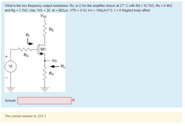 Solved What is the low frequency output resistance, Ro. in Ω | Chegg.com