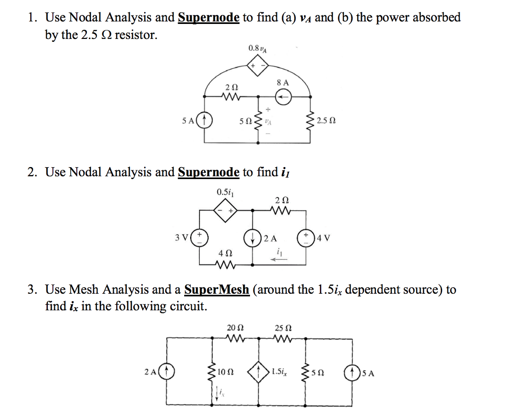 Solved 1) Use Nodal Analysis and Supernode to find (a) vA | Chegg.com