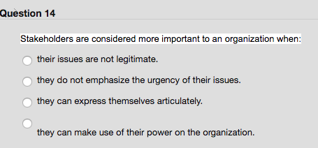 Solved Stakeholders are considered more important to an | Chegg.com
