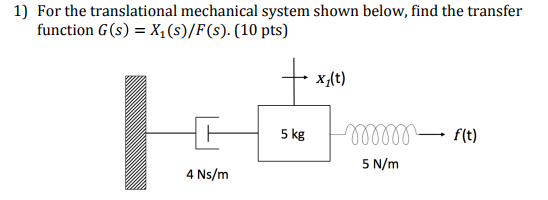Solved 1) For the translational mechanical system shown | Chegg.com Solved 1) For the translational mechanical system shown | Chegg.com