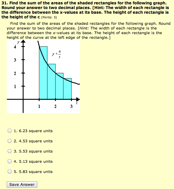 Solved Find the sum of the areas of the shaded rectangles | Chegg.com