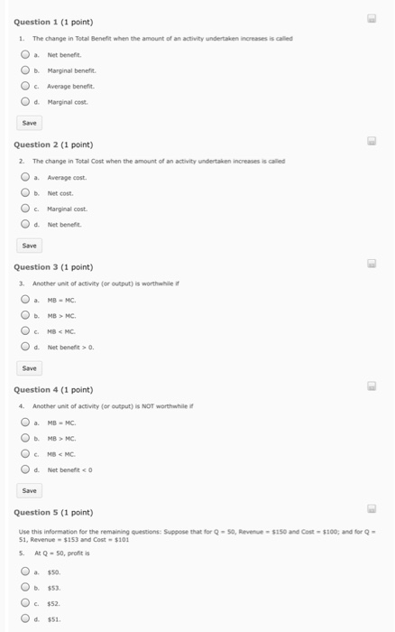 Solved The change in Total Benefit when the amount of an | Chegg.com