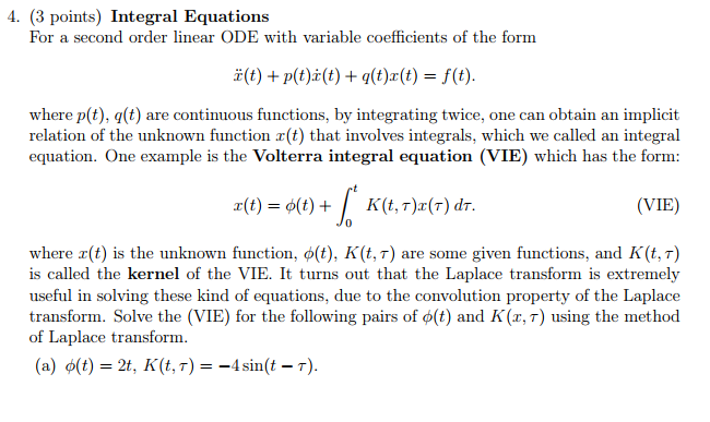 Integral Equations For a second order linear ODE | Chegg.com
