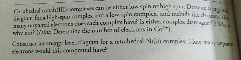 Solved energy lew Octahedral cobalt(I) complexes can be | Chegg.com