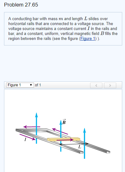 Solved Problem 27.65 A conducting bar with mass m and length | Chegg.com