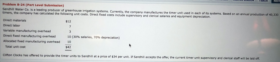 Solved Problem 8-24 (Part Level Submission) Sandhill Water | Chegg.com