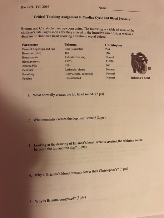 Solved Bio 277L Fall 2016 Name: Critical Thinking Assignment | Chegg.com