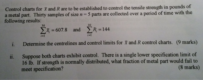 Solved Control charts for x and R are to be established to | Chegg.com