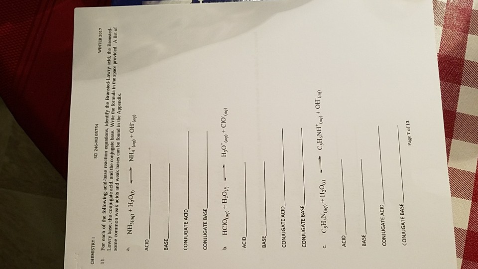 Solved For each of the following acid-base reaction | Chegg.com