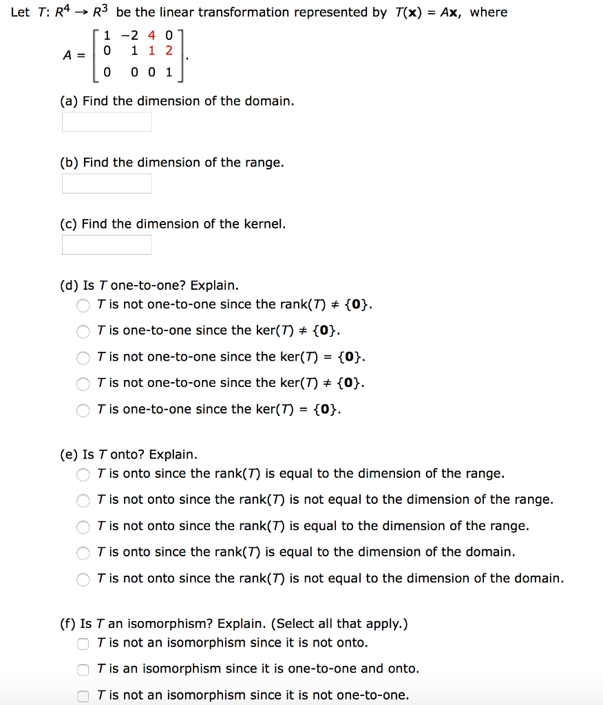 Solved Let T: R4→R3 be the linear transformation represented | Chegg.com