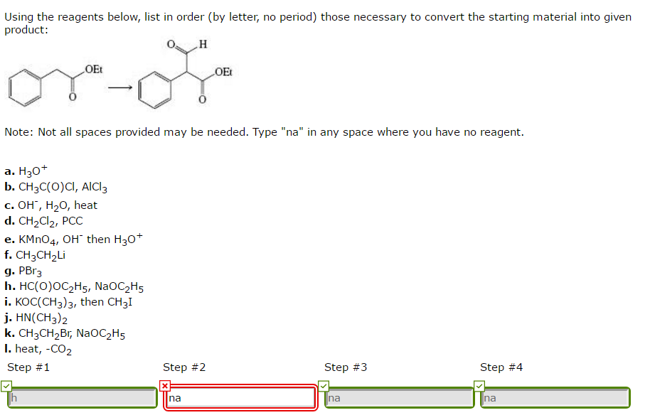 Solved Using the reagents below list in order (by letter, no | Chegg.com