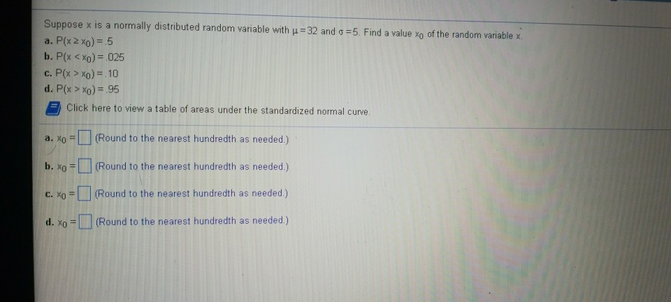 Solved Suppose x is a normally distributed random variable | Chegg.com