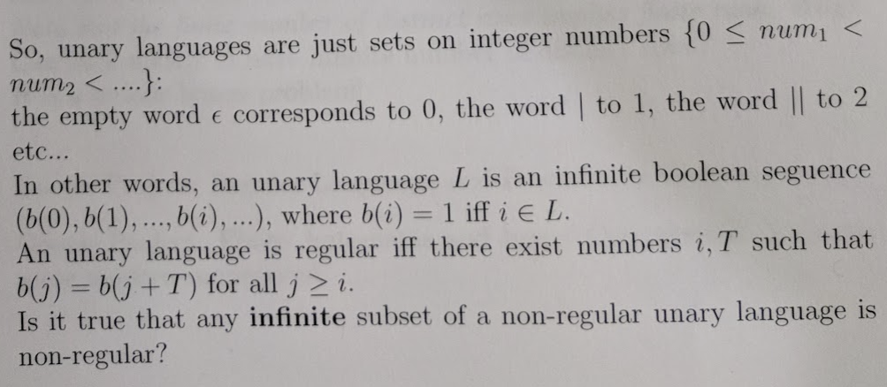 Solved So, unary languages are just sets on integer numbers | Chegg.com