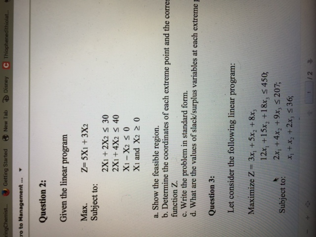 Solved Given the linear program Max Z = 5X_1 + 3X_2 Max. | Chegg.com