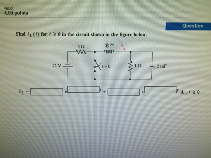 Solved Find iL (t) for t >= 0 in the circuit shown in the | Chegg.com