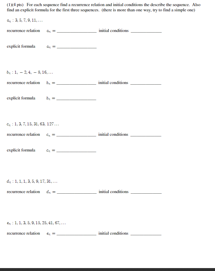 Solved 4 Pts For Each Sequence Find A Recurrence Relation 