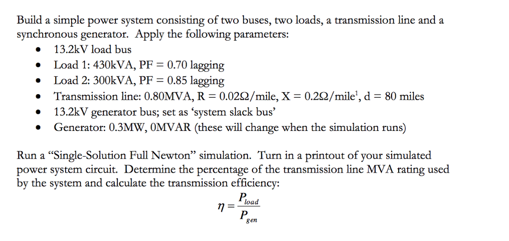 Solved Build a simple power system consisting of two buses, | Chegg.com