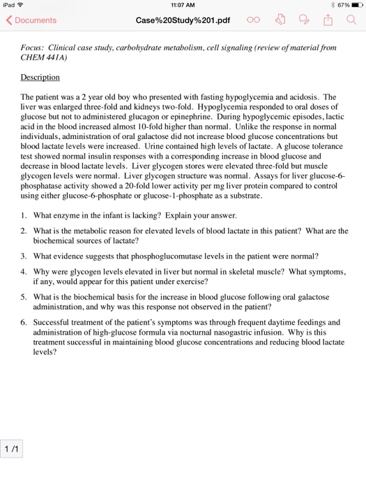 Solved Focus: Clinical case study, carbohydrate metabolism, | Chegg.com