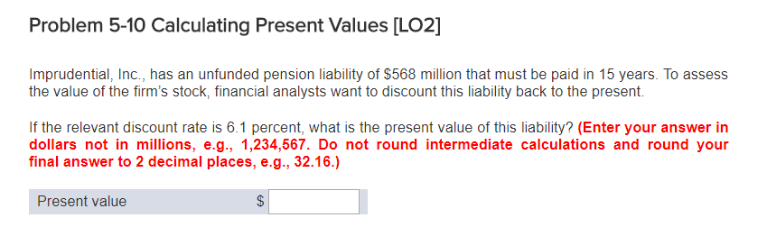 Solved Problem 5-10 Calculating Present Values [LO2] | Chegg.com