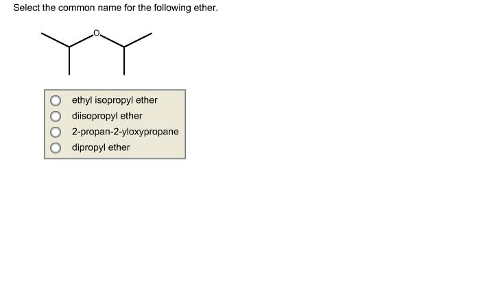 Solved Select the common name for the following ether. | Chegg.com