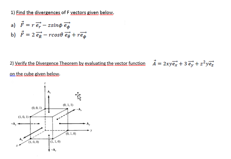 Solved 1) Find the divergences of F vectors given below 2) | Chegg.com