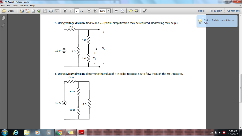 Solved Using voltage division, find v_1 and v_2. (Partial | Chegg.com