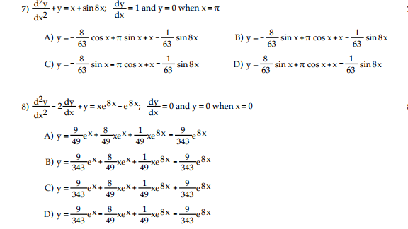 Solved dx2 A) y cos x + π sin x + x- sin 8x B) y=--sin x + π | Chegg.com