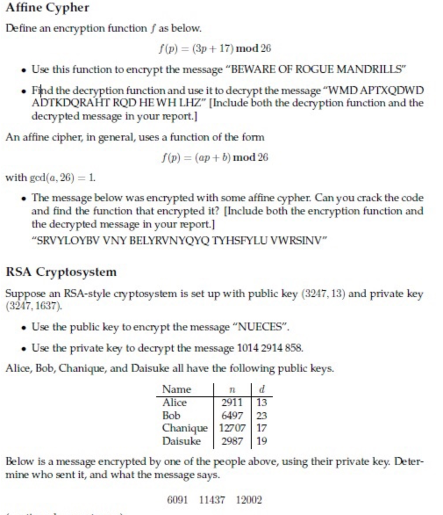 Solved Affine Cypher Define an encryption function f as | Chegg.com
