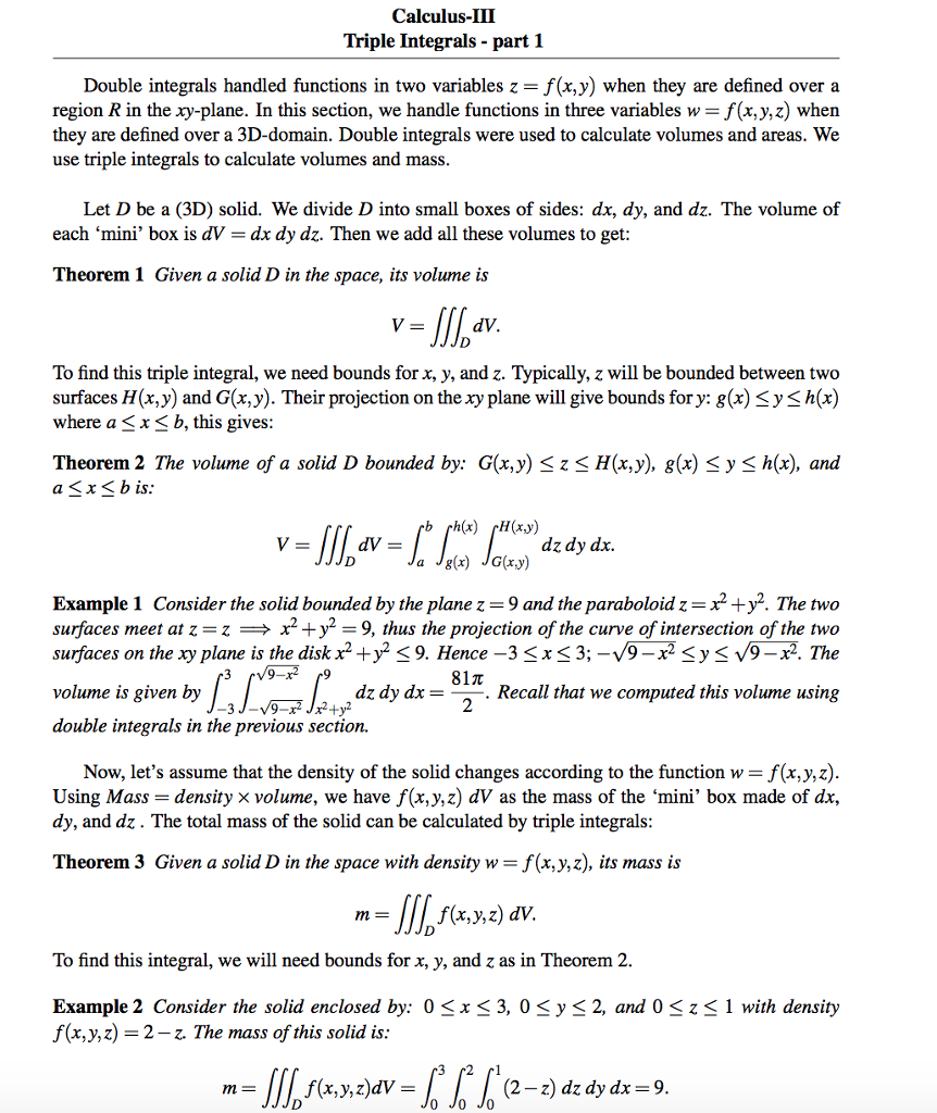 Solved Calculus-III Triple Integrals part 1 Double integrals | Chegg.com