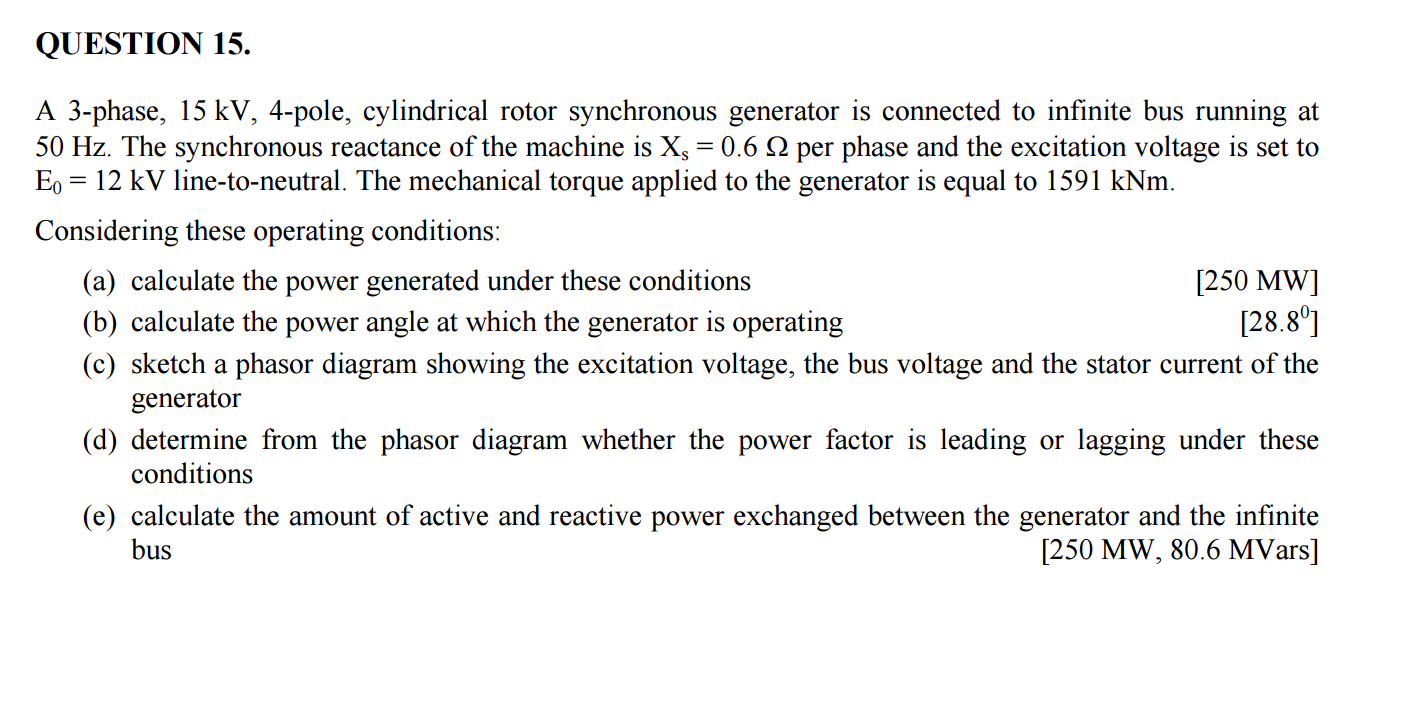 Solved A 3-phase, 15 kV, 4-pole, cylindrical rotor | Chegg.com